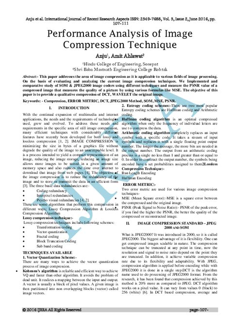Pdf Performance Analysis Of Image Compression Technique