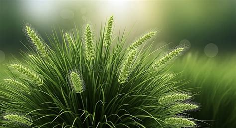 Dense Clump Of Foxtail Grass Setaria Features Prominently With Elongated Green Stock