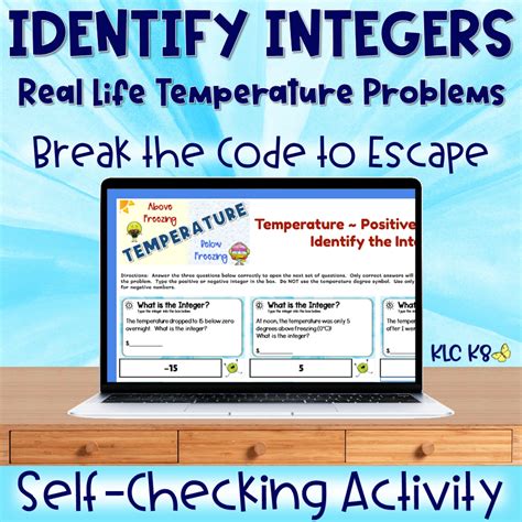 Identify Integers Real Life Money Problems Self Checking Activity