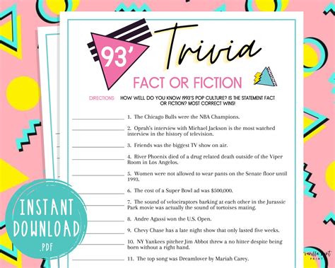 1993 Trivia 90s Pop Culture Trivia Fact Or Fiction 30th Birthday Back