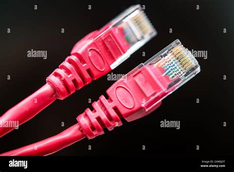 Two Red Ethernet Cables Are Displayed Against A Dark Background Showcasing Important Connectors