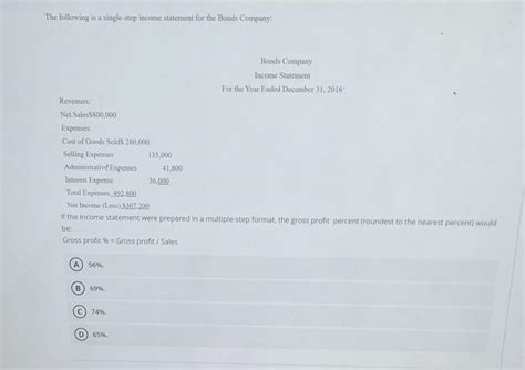 Solved The Following Is A Single Step Income Statement For
