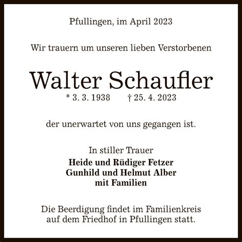 Traueranzeigen Von Walter Schaufler Trauergeade