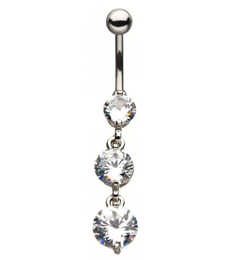 Triple Clear Cz Dangle Belly Button Ring