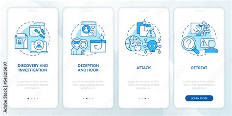 Stages Of Cybercrime Attacks Blue Onboarding Mobile App Screen