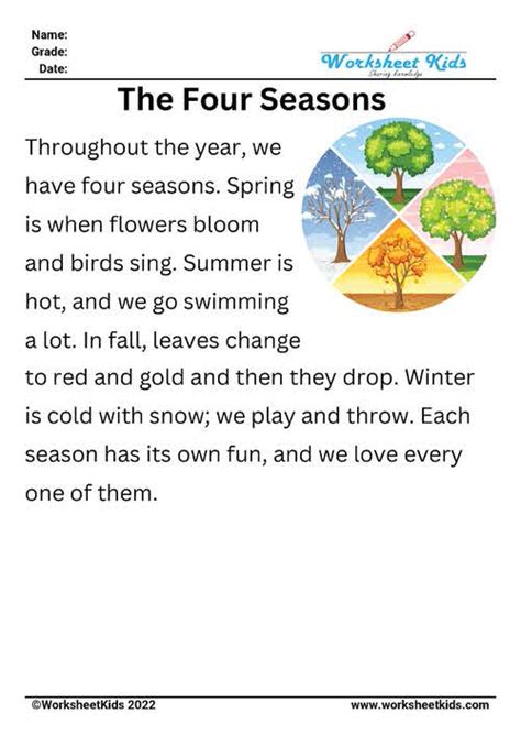 St Grade Reading Comprehension Free Printable Worksheets