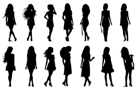 Premium Vector Black Silhouette Set Of Beautiful Girl On White