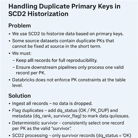 Handling Duplicate Primary Keys In Scd2 Historization Jaco Van Der Laan