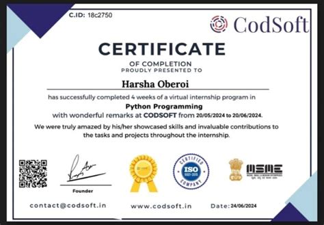 Harsha Oberoi On Linkedin Codsoft Python Codsoft Python