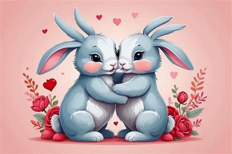Premium Photo Two Cute Bunnies Hugging Perfect For A Valentines Or