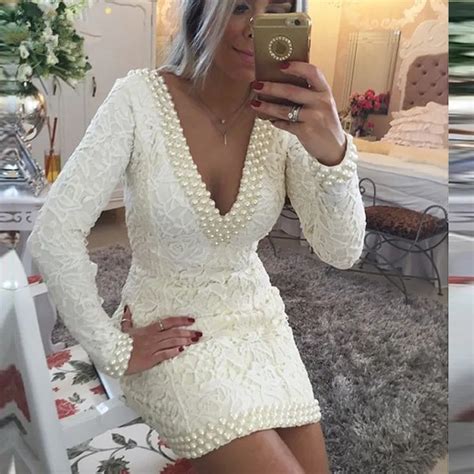 Popular White Long Sleeve Cocktail Dress Buy Cheap White Long Sleeve