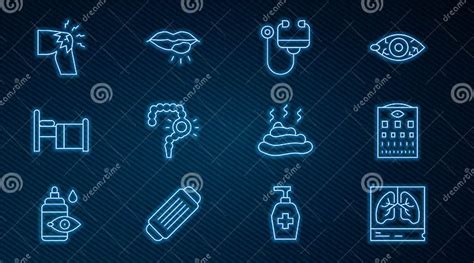 Set Line Lungs X Ray Eye Test Chart Stethoscope Gut Constipation