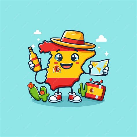 Cute Spain Map Cartoon Vector Icon Illustration Animal Holiday Icon