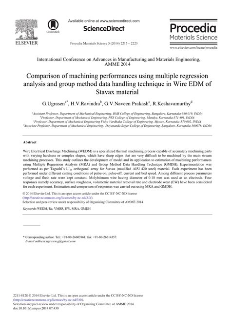 pdf comparison of machining performances using multiple regression