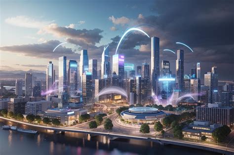 Premium Ai Image Future City Evolution With Highspeed Internet Cloud Computing Synergy For