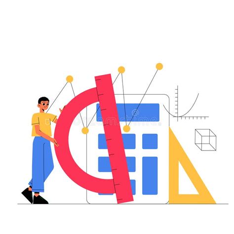 Male Character With Calculator And Geometric Tools In Flat Vector