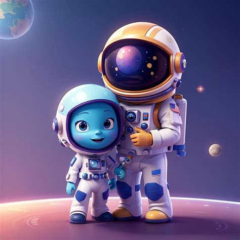 Cute Astronaut And Alien Couple Together Cartoon Vector Icon