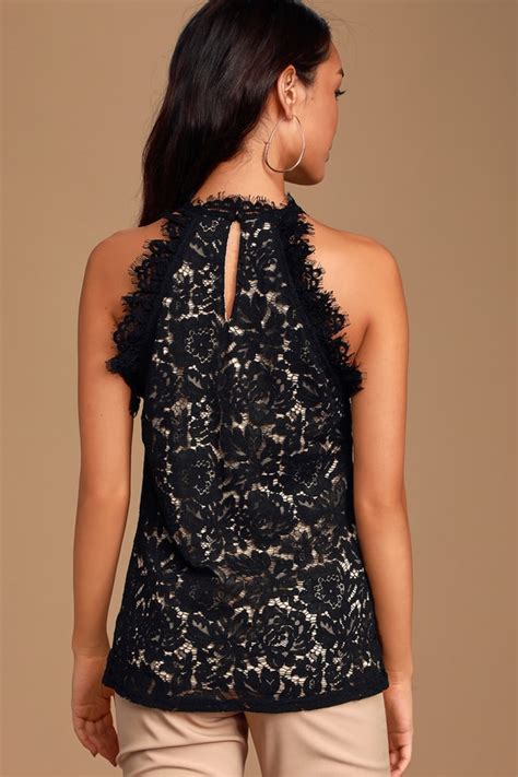 Sexy Black Top Lace Top Sleeveless Top Ruffled Top Lulus