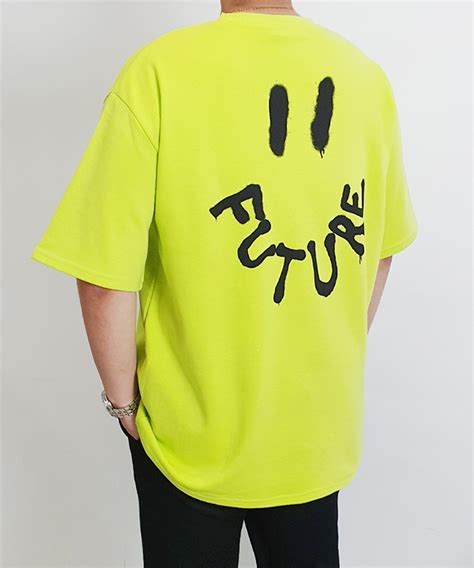 레터링 특양면 스마일 프린팅 오버핏 반팔티 4color 에이블리