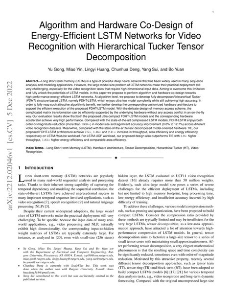 Algorithm And Hardware Co Design Of Energy Efficient Lstm Networks For Video Recognition With