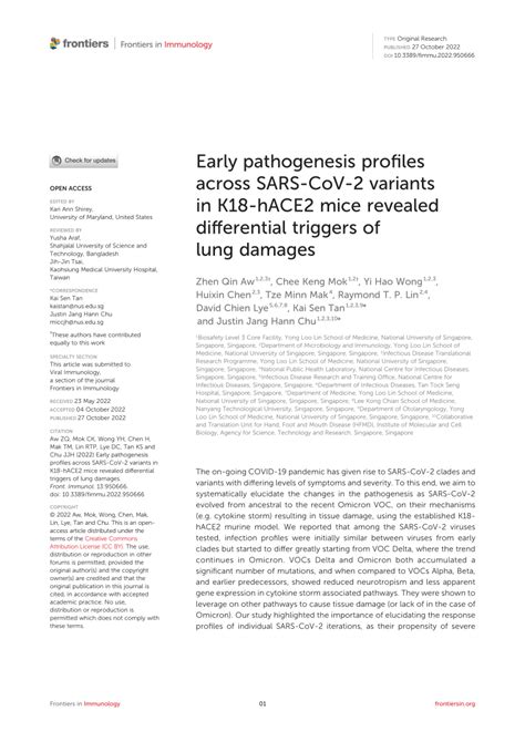 Pdf Early Pathogenesis Profiles Across Sars Cov 2 Variants In K18 Hace2 Mice Revealed