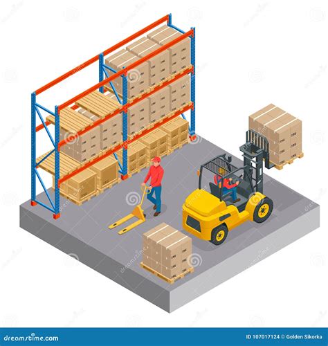 Unloading Of Sea Cargo Containers By A Forklift Cartoon Vector