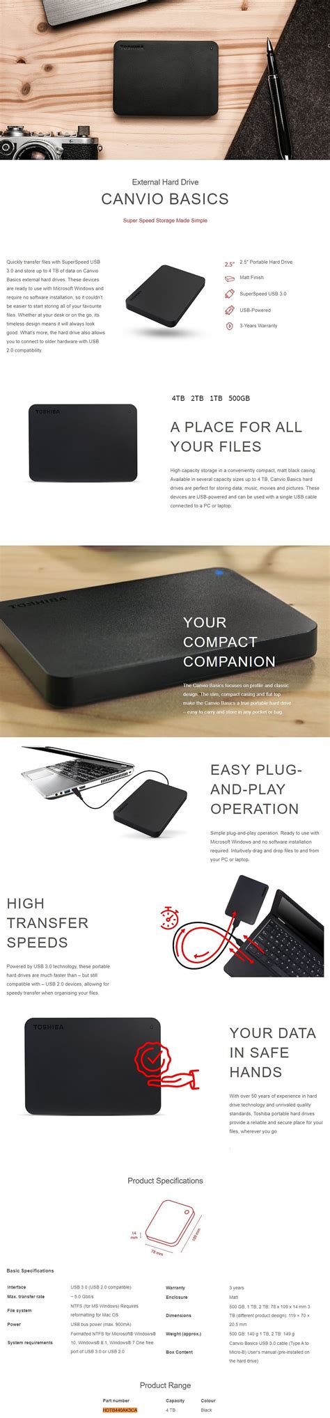Toshiba 4TB Canvio Basics 2.5" USB 3.0 Portable HDD - Black