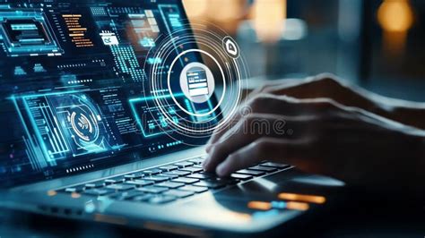 software engineer programming futuristic innovative user interface on laptop stock video video