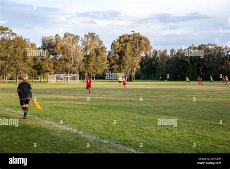 Australian Football Soccer Linesman Referees Assistant During Amateur