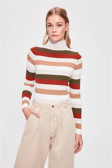 Multi Colored Striped Turtleneck Sweater Beren Store