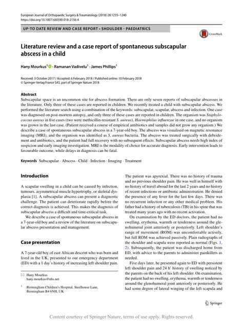 Literature Review And A Case Report Of Spontaneous Subscapular Abscess