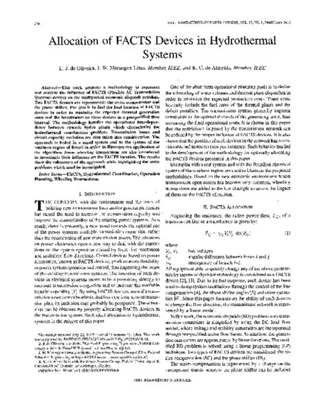 Pdf Allocation Of Facts Devices In Hydrothermal Systems