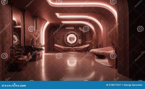 Chic Futuristic Interior Taupe Brown And Dusty Rose Pink Stock