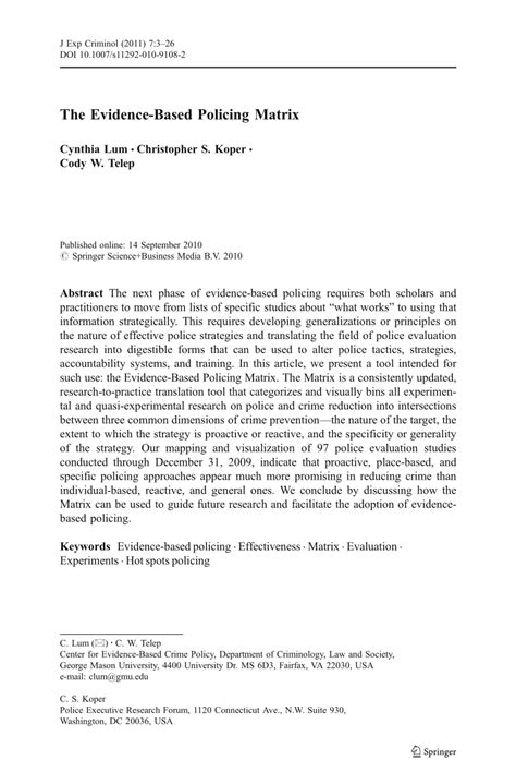 Pdf The Evidence Based Policing Matrix