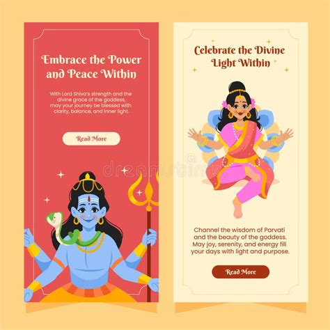 Flat Hindu Gods And Festive Vertical Banner Set Stock Vector