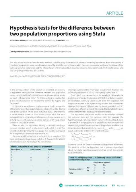 Hypothesis Tests For The Difference Between Two Population Proportions Using Stata Docslib