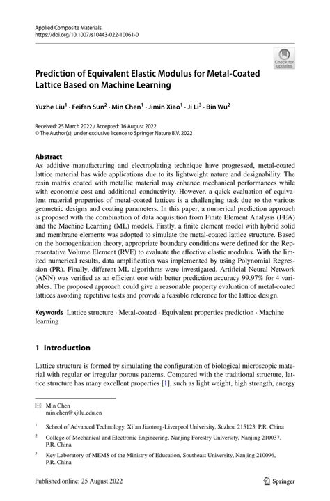 Pdf Prediction Of Equivalent Elastic Modulus For Metal Coated Lattice