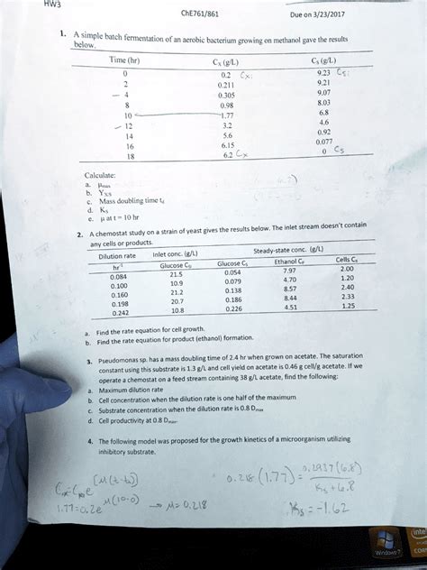 Solved Problem A Simple Batch Fermentation Of An Aerobic Bacterium