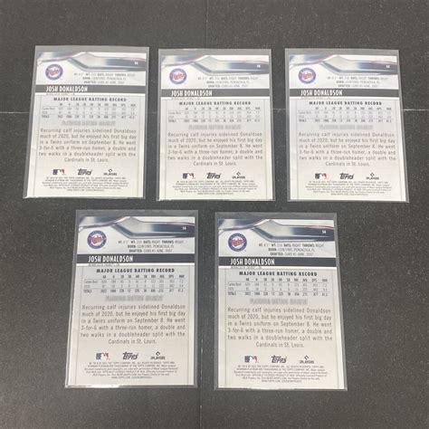 Josh Donaldson 5 Card Lot 2021 Bowman Platinum Baseball 56 Base Set Mn Twins Ebay