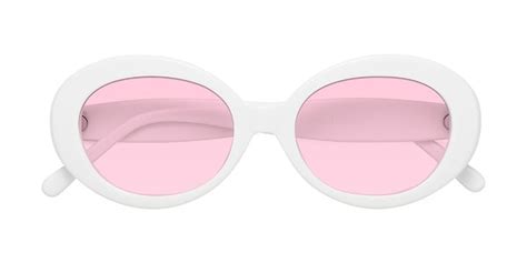 White Hipster Acetate Oval Tinted Sunglasses With Light Pink Sunwear