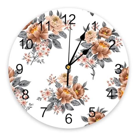 Flowers Bunches With Grey Leaves Wall Clock Large Modern Kitchen