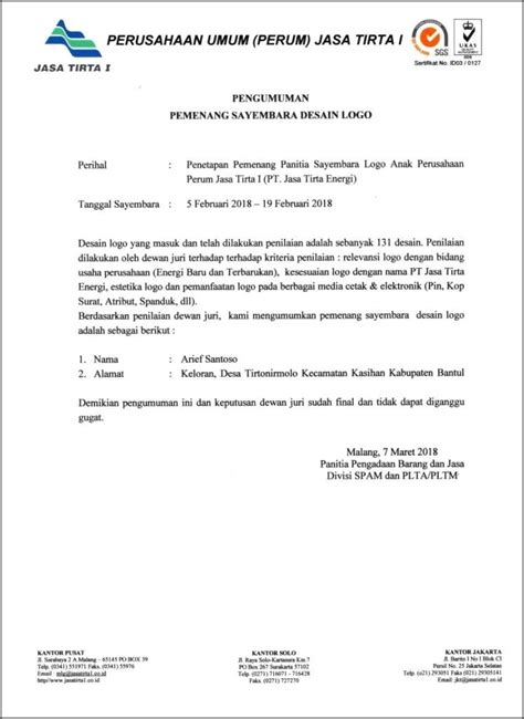 Contoh Surat Keterangan Pemenang Hadiah Surat Keterangan Desain