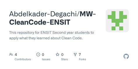 GitHub Abdelkader Degachi MW CleanCode ENSIT This Repository For