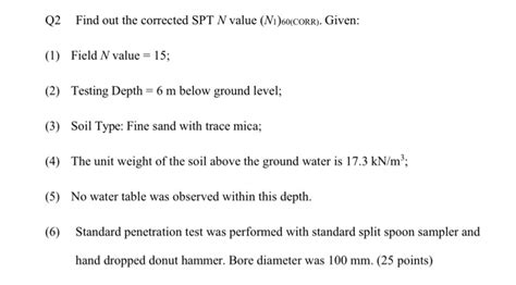 Solved Q2 Find Out The Corrected Spt N Value N160corr