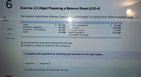 Solved Exercise 23 Algo Preparing A Balance Sheet Lo2 4