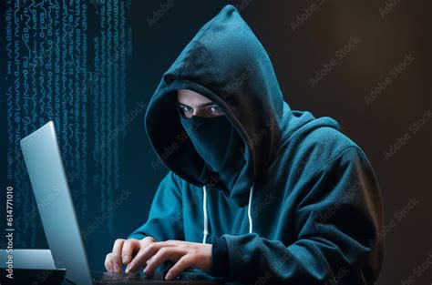 Computer Hacker Stealing Data From A Laptop Image Has Been Fully Created By Generative Ai Tools