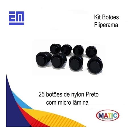 Kit Fliperama 25 Botões De Nylon Preto Eletromatic Frete Grátis