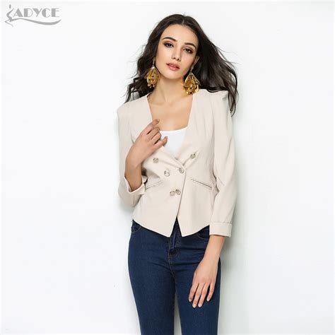 Adyce 2018 New Summer Blazer Women Coat Apricot White Back Mesh