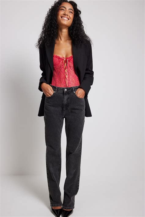 Lace Up Front Corset Red Na Kd