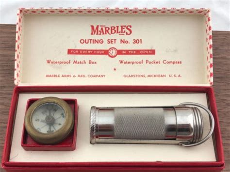 Vintage Marbles Outing Set No 301 With Compass And Match Safe Match Box In Box Antique
